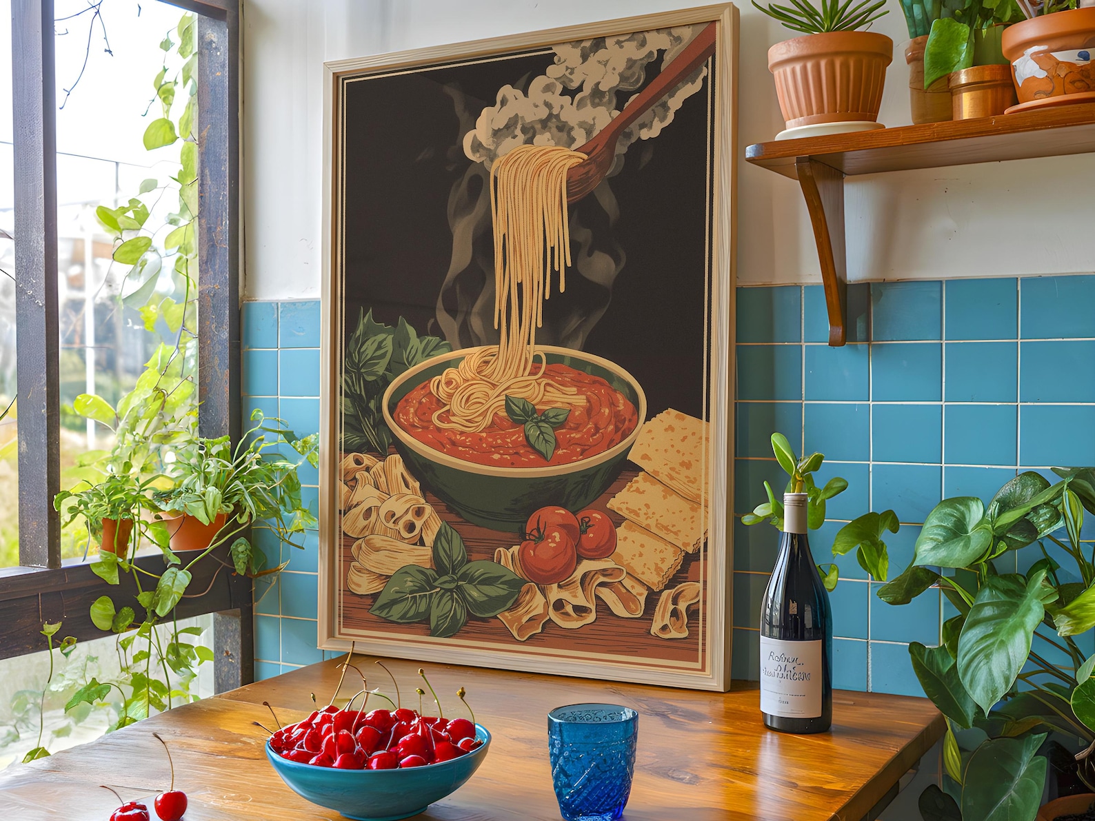 Vintage Pasta Art Print | Italian Kitchen Decor | Rustic Spaghetti ...