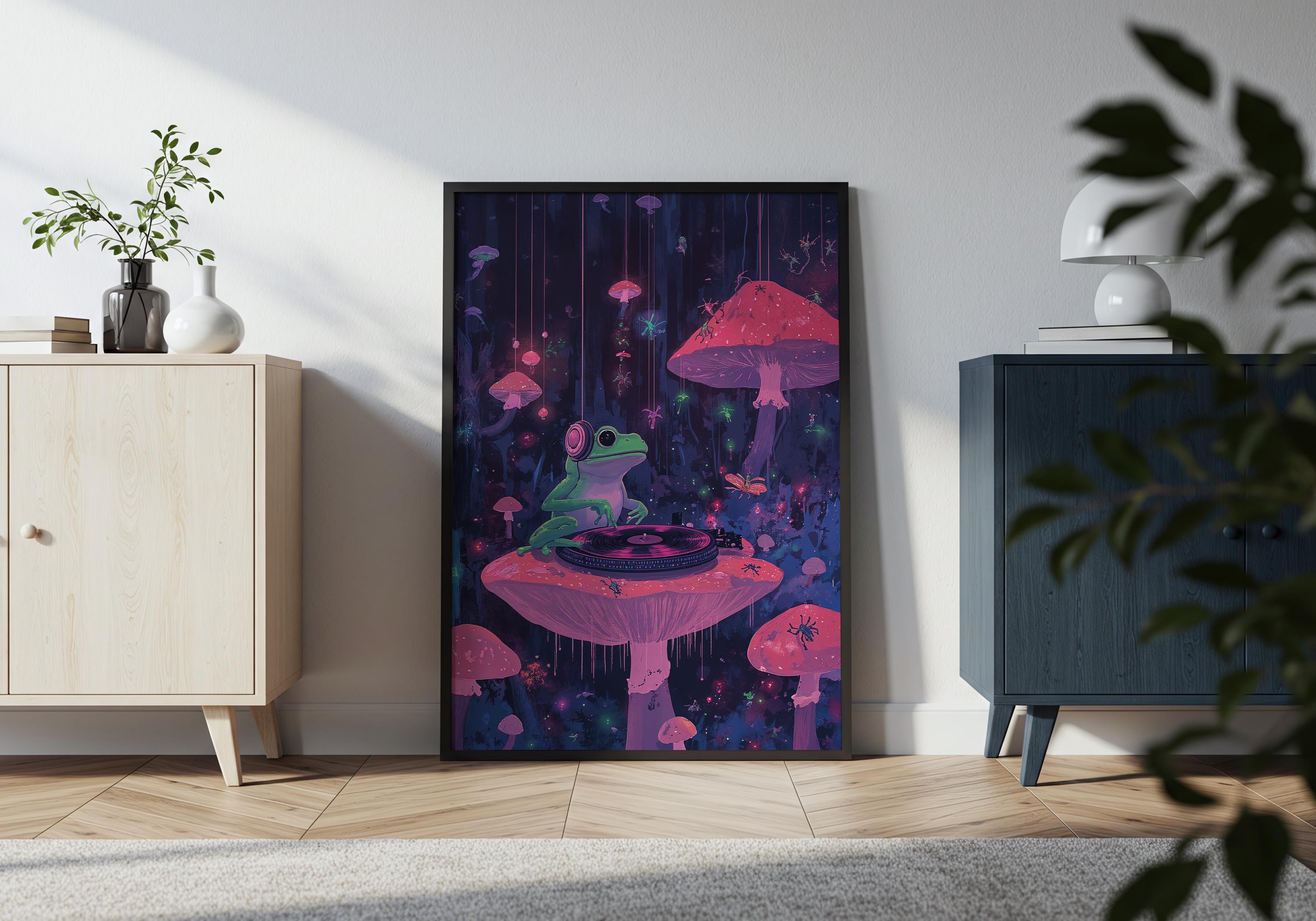DJ Frog Digital Art Print | Psychedelic Mushroom Rave | Whimsical ...