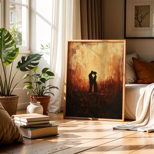 Romantic Couple Digital Art Print | Abstract Love Silhouette | Warm ...