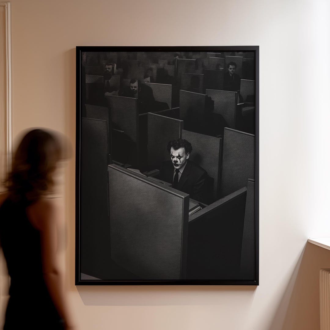 Clown in Office Digital Art Print | Gothic Workplace Humor | Surreal ...