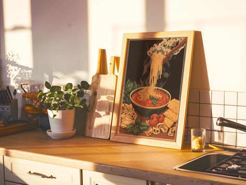 Vintage Pasta Art Print | Italian Kitchen Decor | Rustic Spaghetti ...