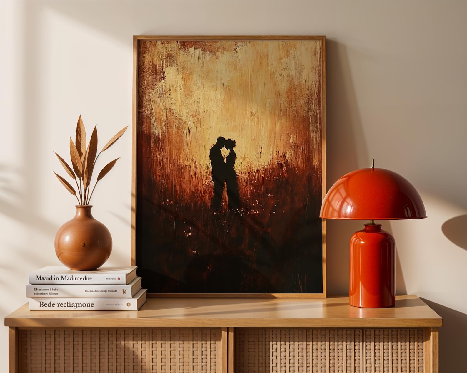 Romantic Couple Digital Art Print | Abstract Love Silhouette | Warm ...