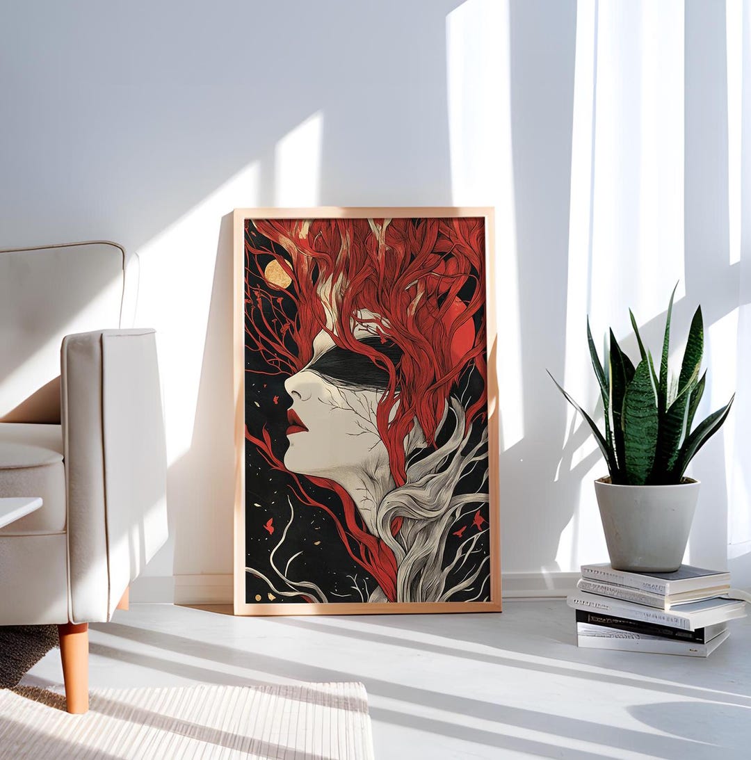 Blind Vision Digital Art Print | Surreal Woman & Nature | Gothic Red ...