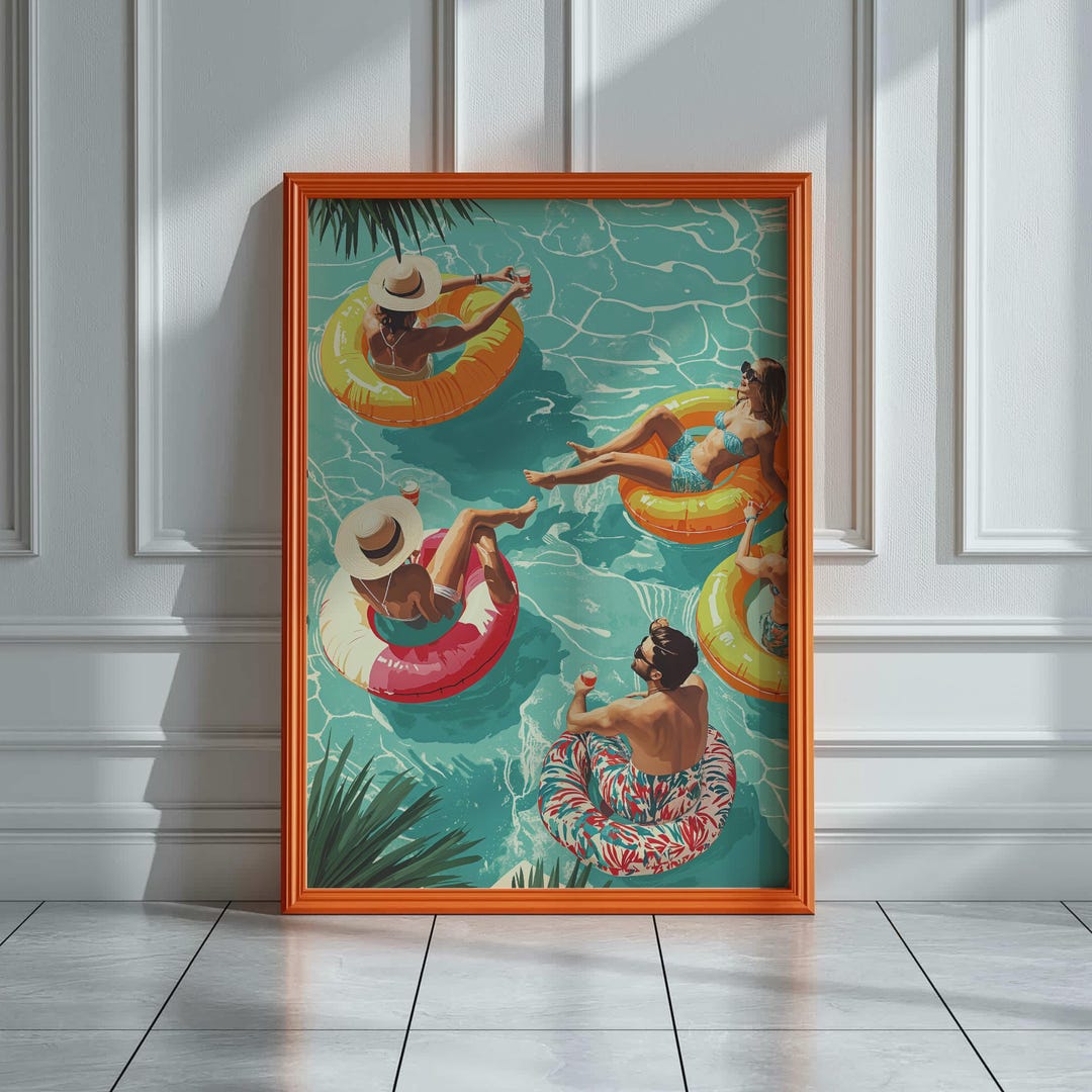 Summer Float Digital Art Print | Pool Party Poster | Retro Swimsuit ...
