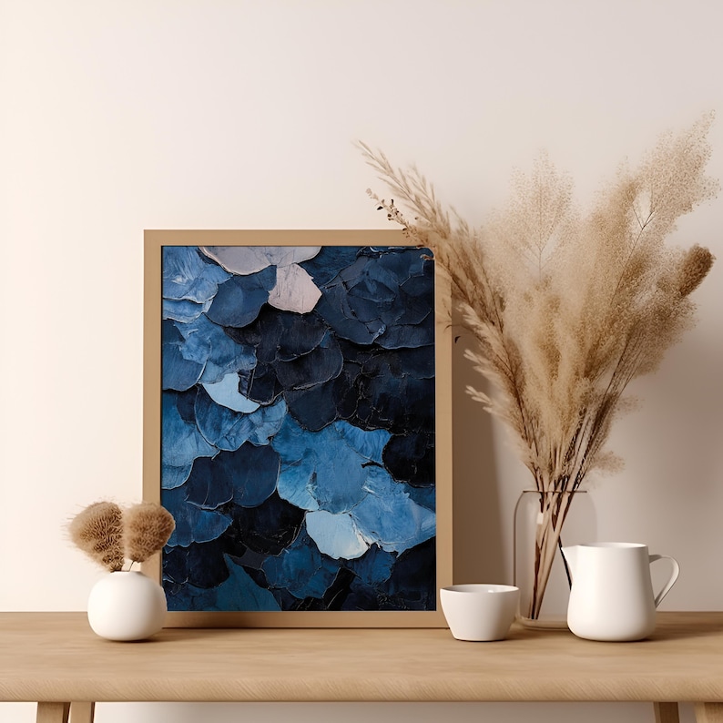 Textured Blue Abstract Art Print | Modern Layered Painting | Dark ...