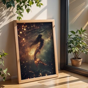 Golden Mermaid Glow Digital Art Print | Enchanting Ocean Fantasy ...