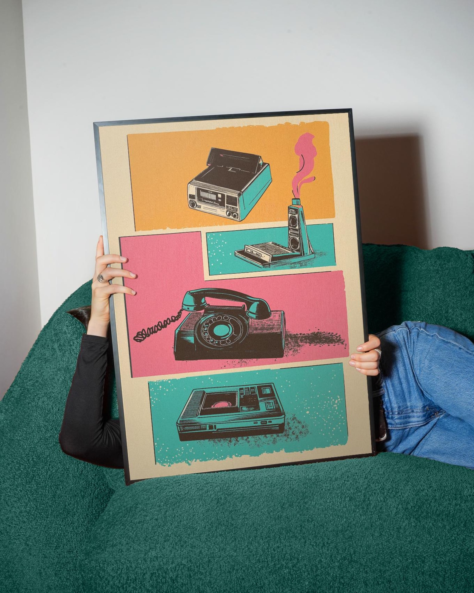 Retro Tech Pop Art Print | Vintage Phone, Camera & Cassette | Bold 80s ...