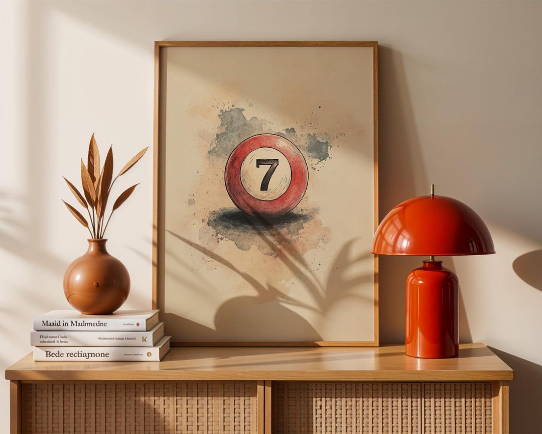 Vintage Billiards Print: Watercolor Pool Ball No. 7 (digital Download ...
