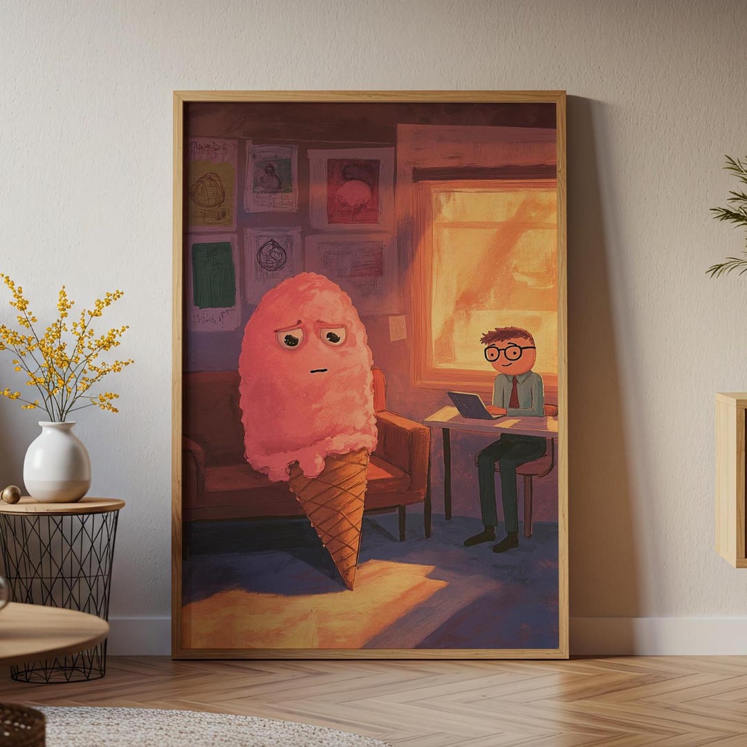 Sad Ice Cream Cone Digital Art Print | Whimsical Emotional Art | Cozy ...