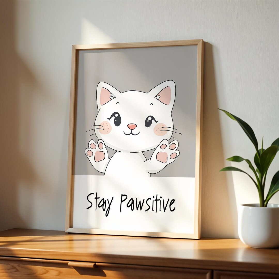 Stay Pawsitive Digital Art Print | Cute Cat Motivational Poster ...