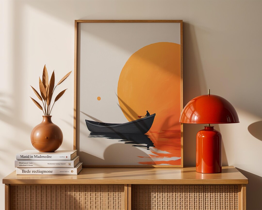 Minimalist Boat Sunset Print: Serene Ocean Art (digital Download) - Etsy