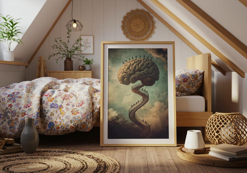 Brain Staircase Digital Art Print | Surreal Mind Concept Poster ...