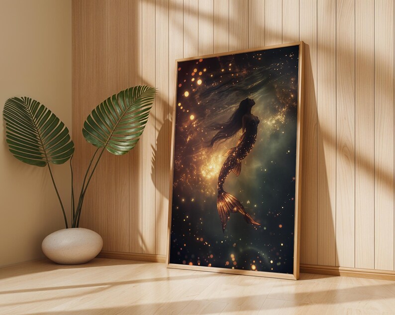 Golden Mermaid Glow Digital Art Print | Enchanting Ocean Fantasy ...