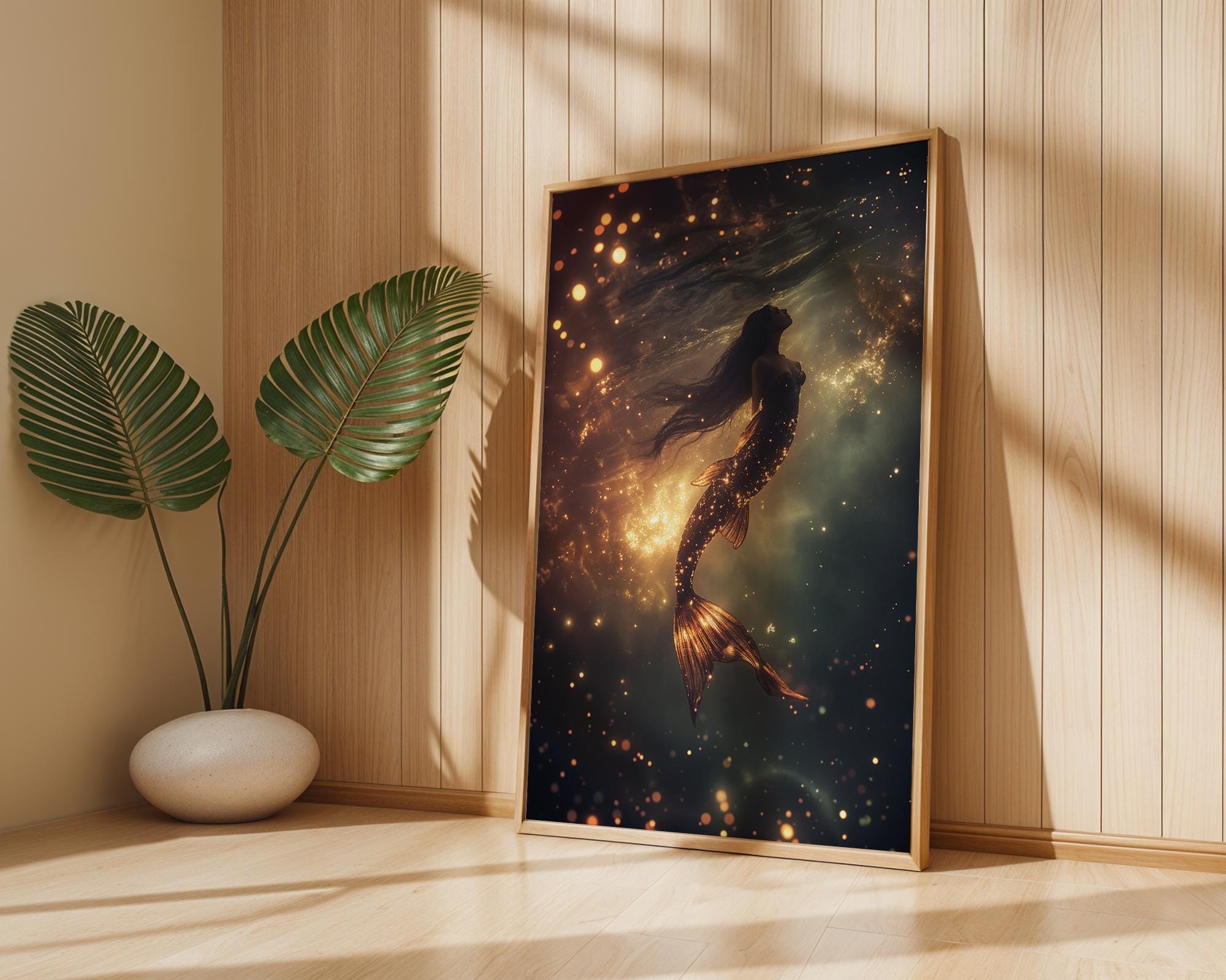 Golden Mermaid Glow Digital Art Print | Enchanting Ocean Fantasy ...