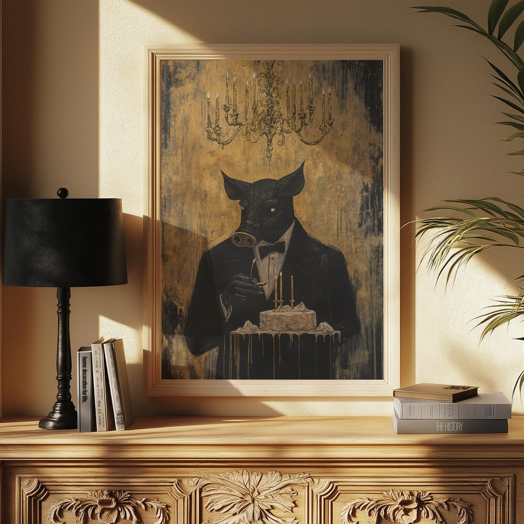 Gothic Pig Portrait Digital Art Print | Surreal Anthropomorphic Art ...