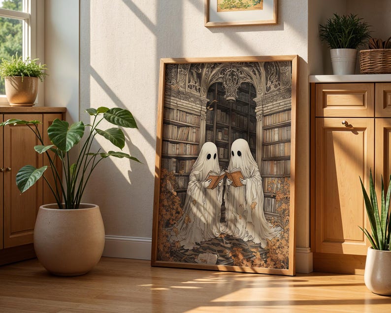 Ghost Library Art Print: Spooky Gothic Book Lovers Decor (digital ...