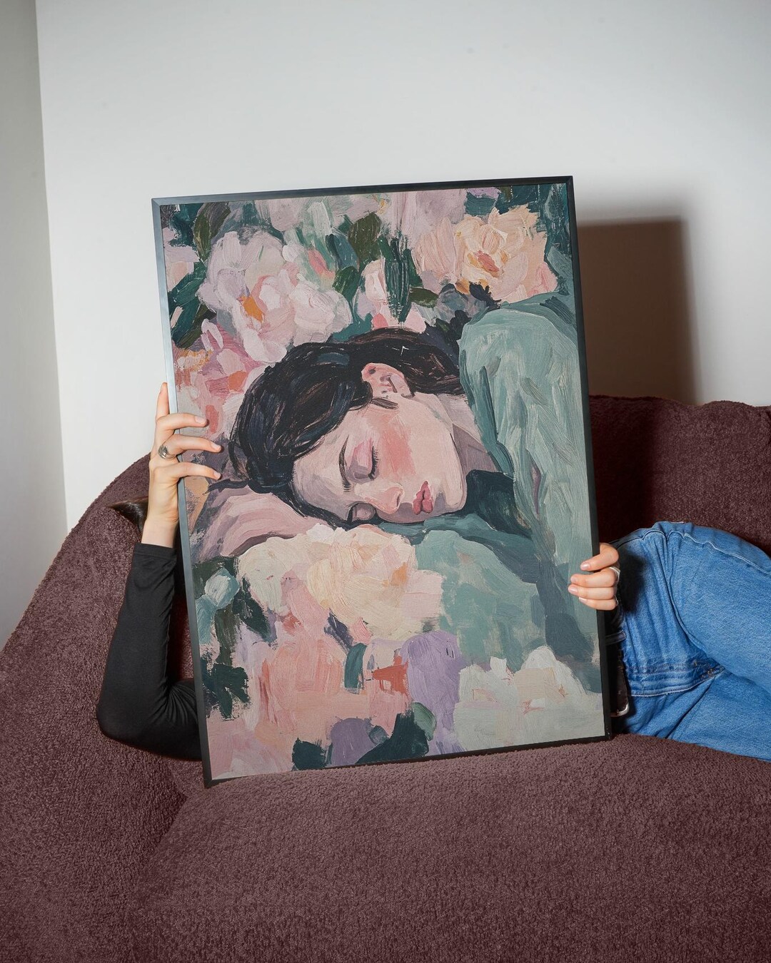 Sleeping Woman Floral Digital Art Print | Impressionist Dreamscape ...