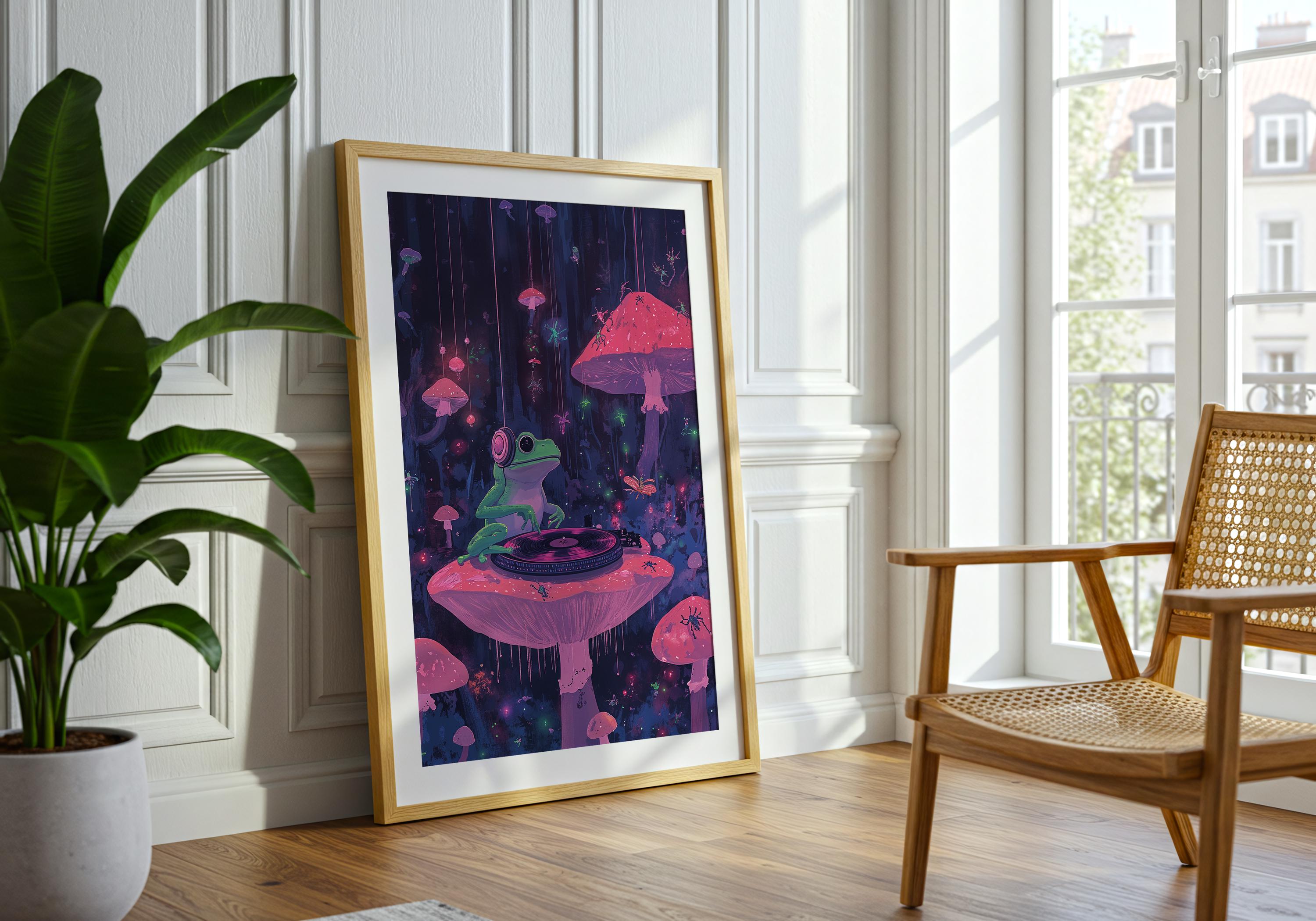 DJ Frog Digital Art Print | Psychedelic Mushroom Rave | Whimsical ...