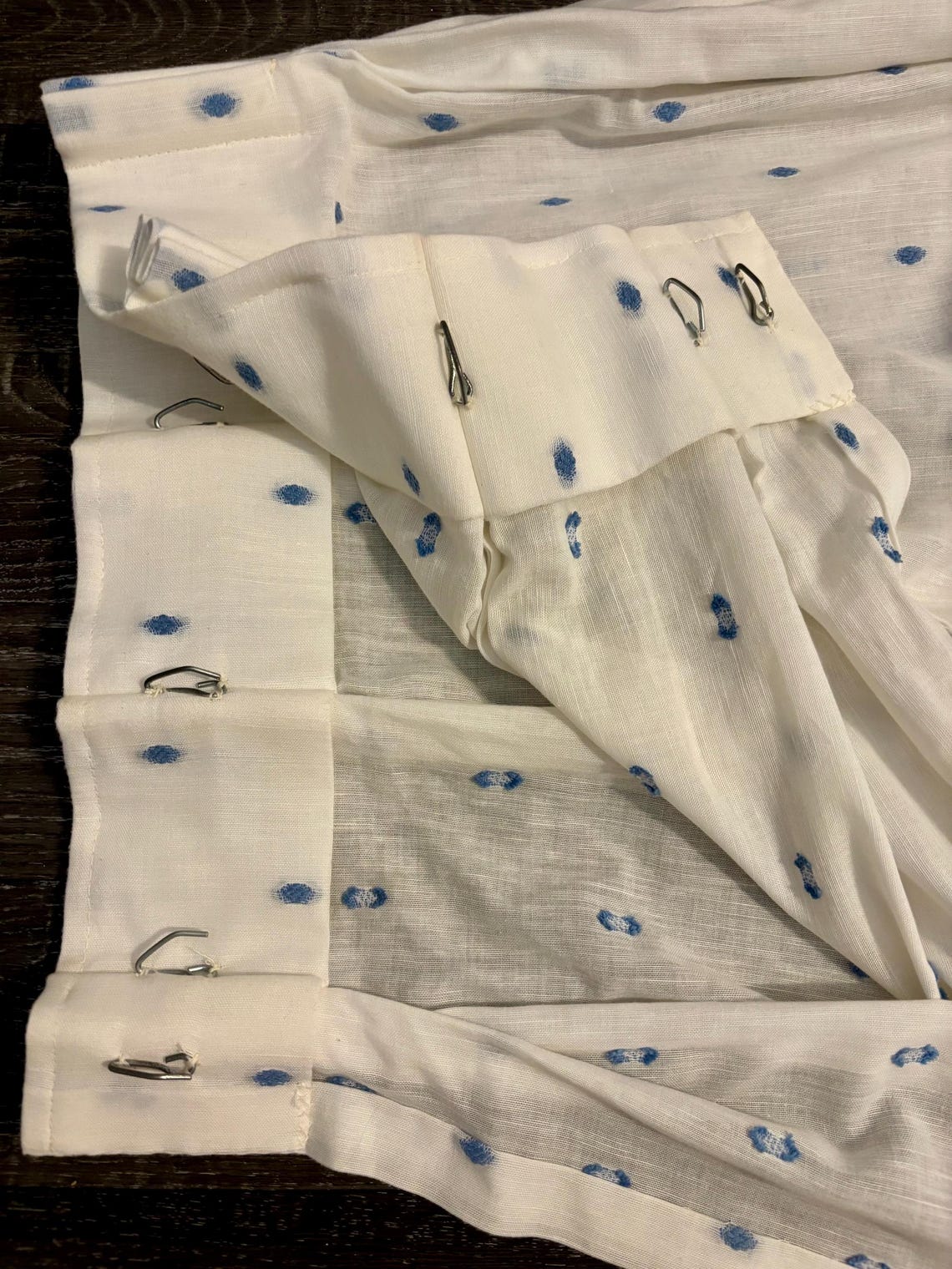 Mid-century French Sheer Curtains – Embroidered Atomic Blue Dots ...