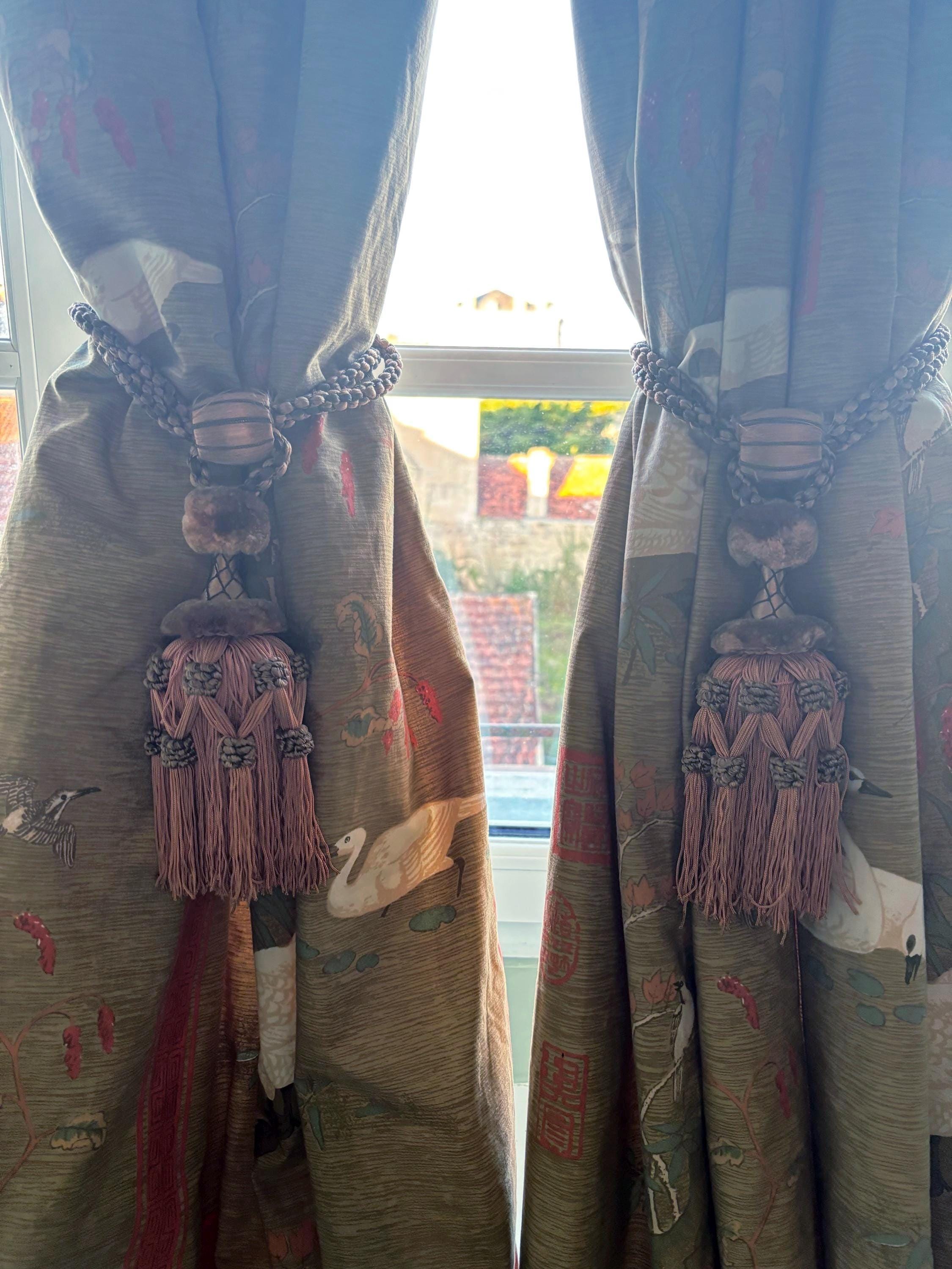 Exquisite Vintage Italian Curtain Tassels – Mauve, Gold & Green – Mid ...