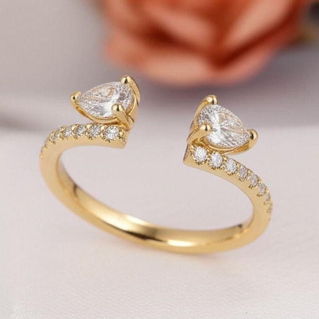 Open Cuff Wedding Band, Two Stone Round& Pear Cut Engagement Ring ...