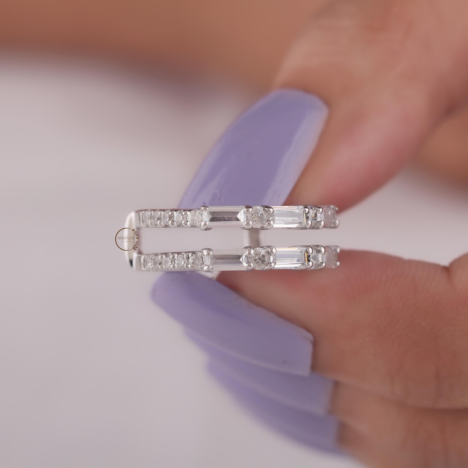 Enhancer Guard Band, Round & Baguette Cut Lab Grown Diamond Band, Guard ...