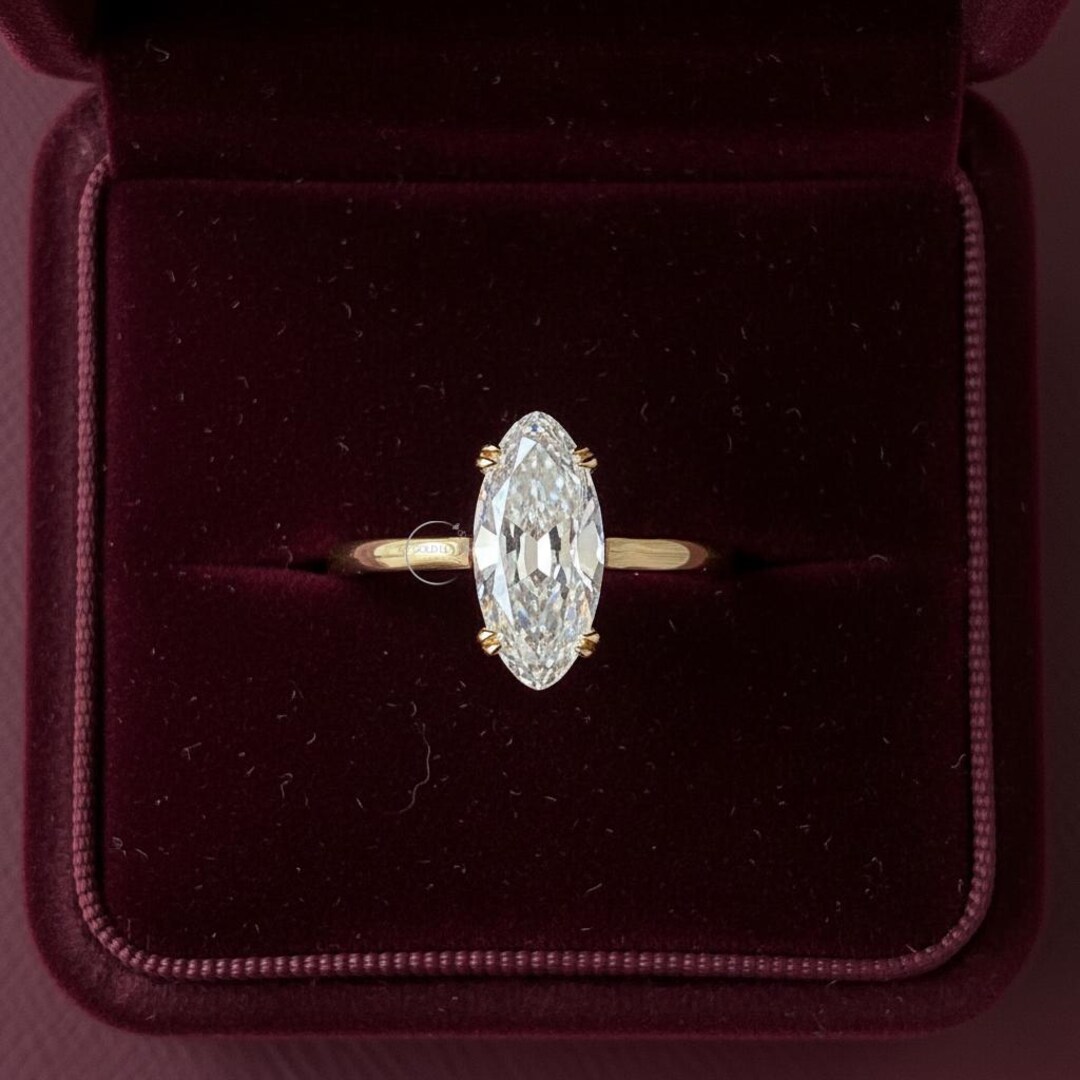 Unique Solitaire Moval Cut Diamond Ring, Solitaire Double Claw Prong ...