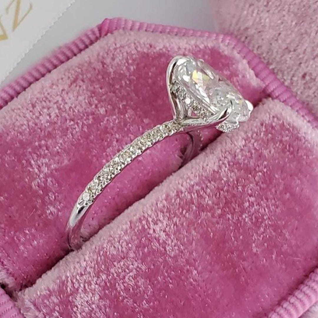 3CT Oval Cut Lag Grown Ring, Hidden Halo Engagement Ring, Solitaire ...
