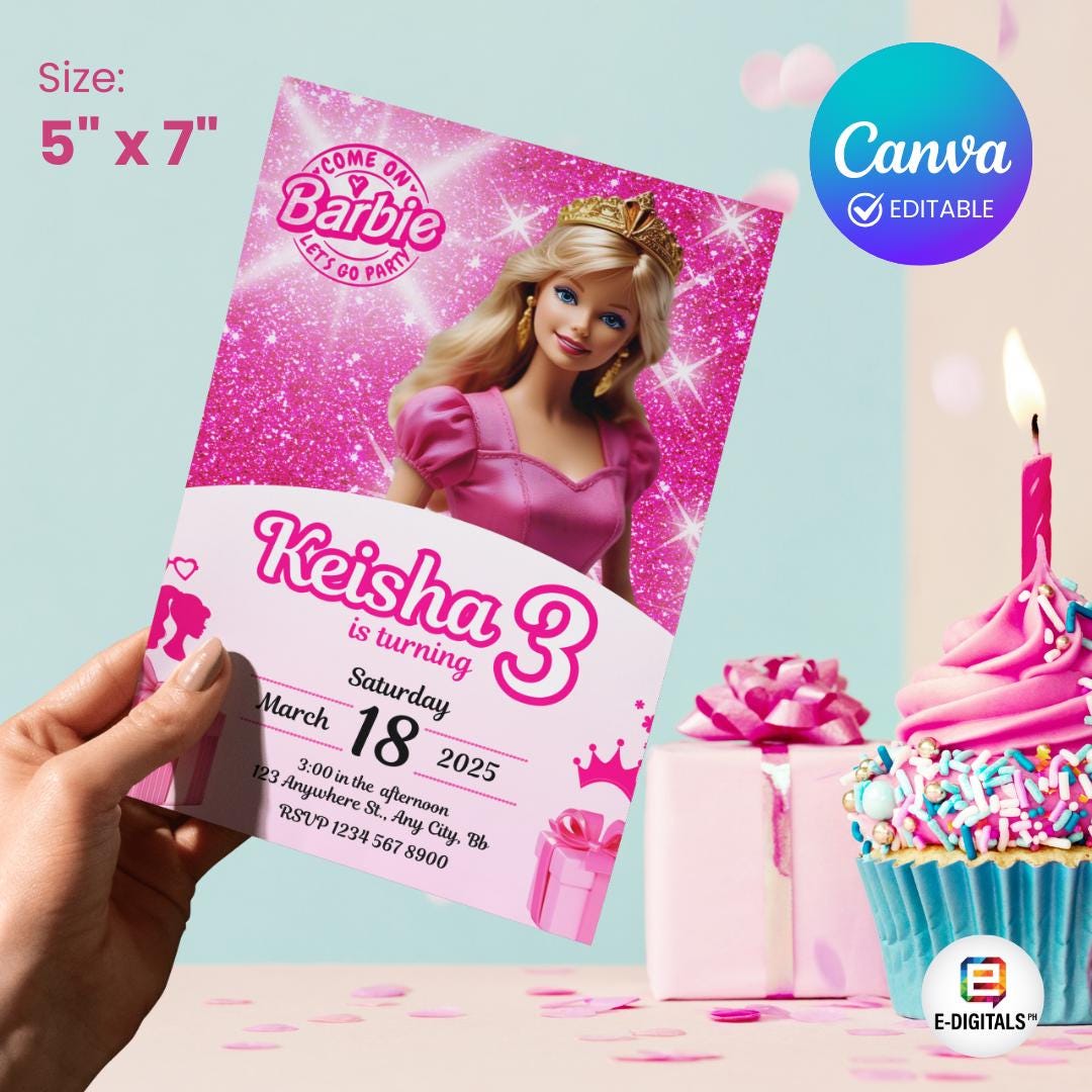 Editable Barbie Party Invite | Fashion Doll Birthday Design | Pink ...