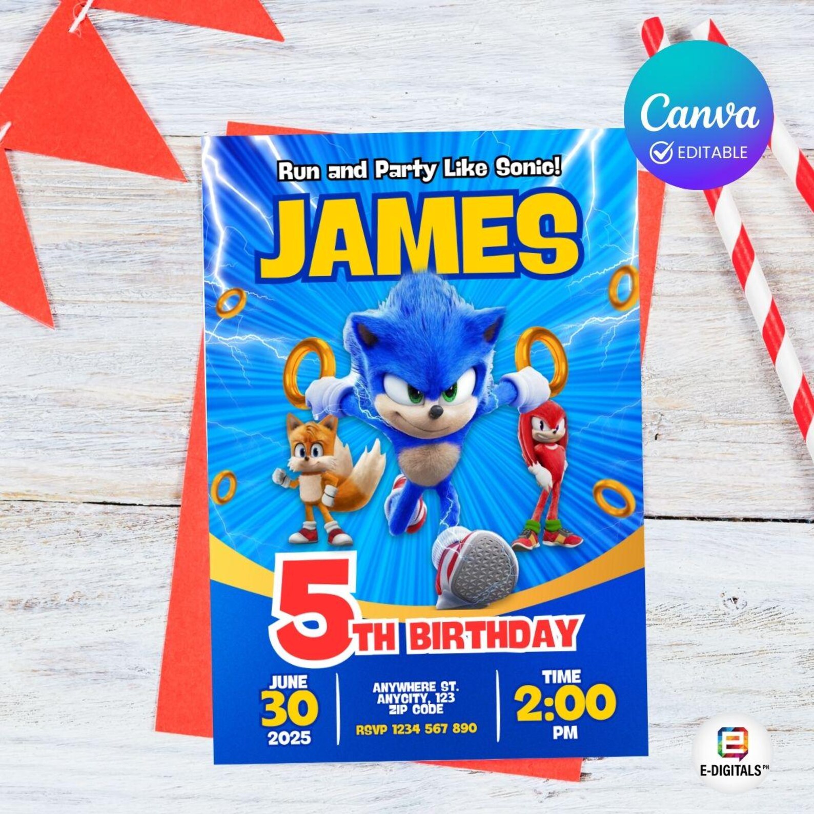 Editable Sonic Birthday Invite | Printable Party Template | Sonic ...