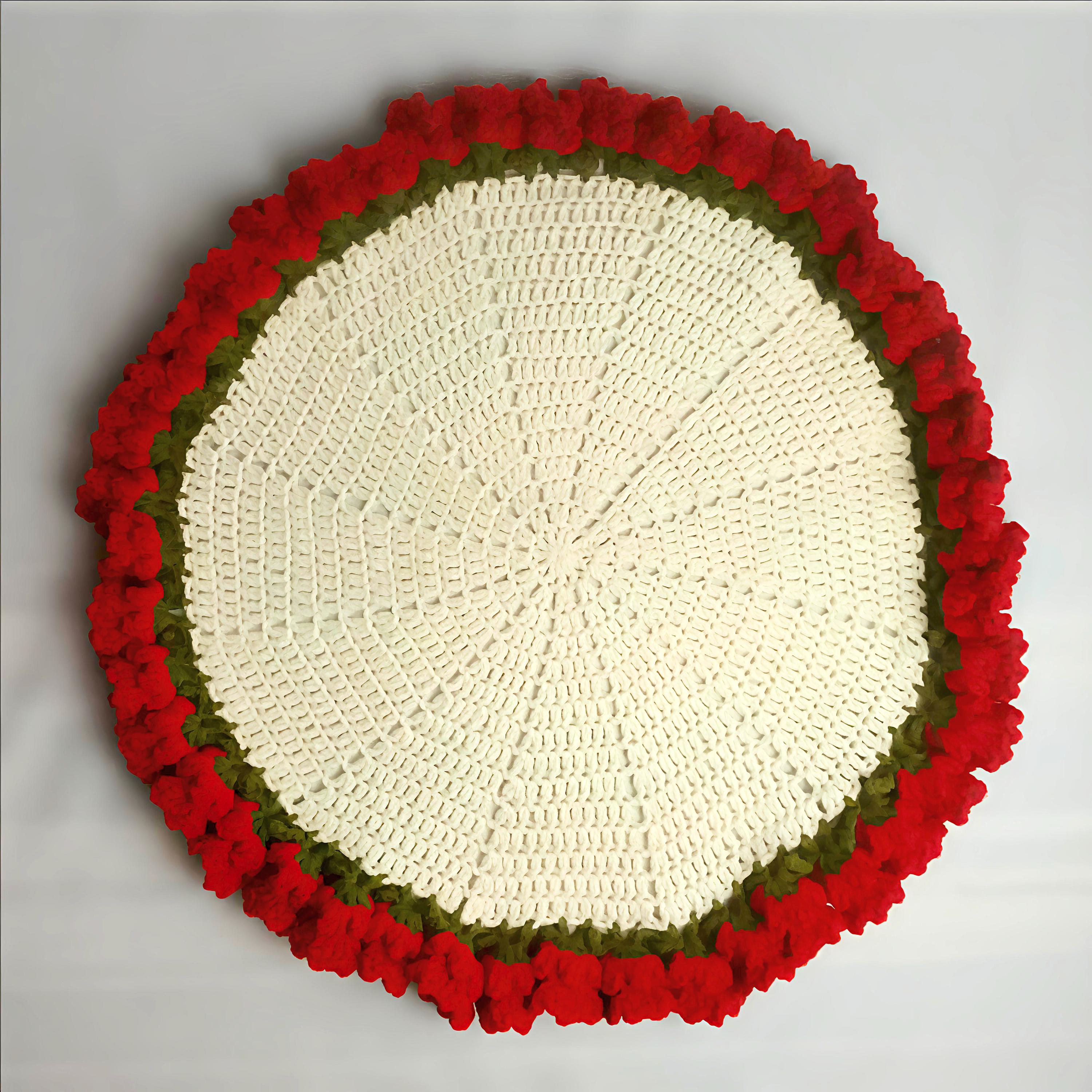Handmade Floral Crochet Table Mat: Vintage-inspired Cream, Green & Red ...