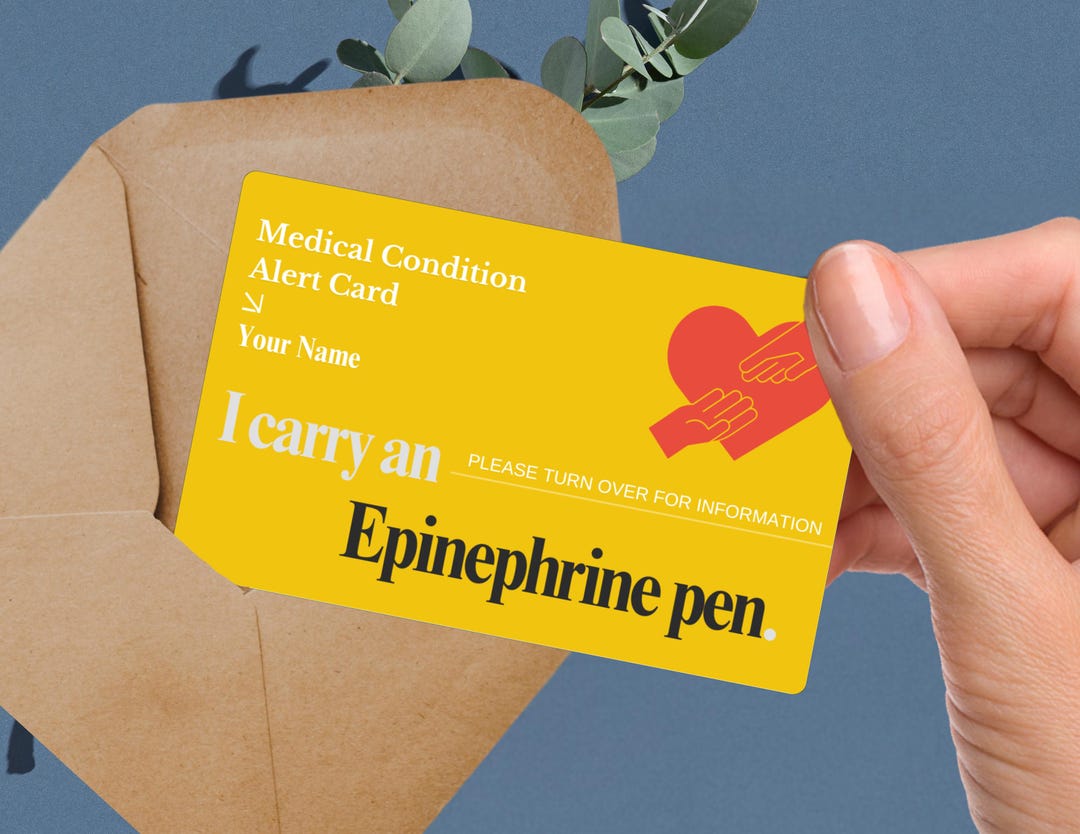 Epinephrine Pen Medical Alert Card, Personalized Epipen Required ID ...