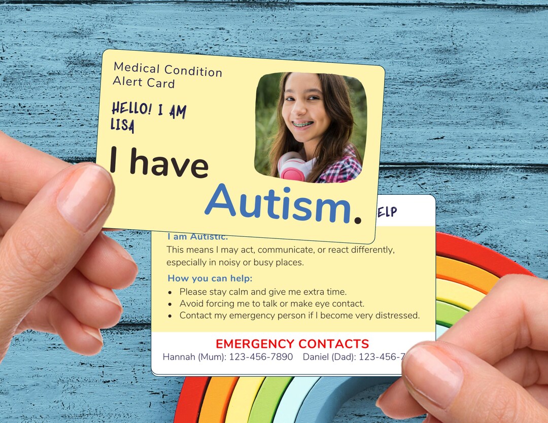 Autism Anxiety Medical Alert Card, Custom Autistic Spectrum Disorder ID ...