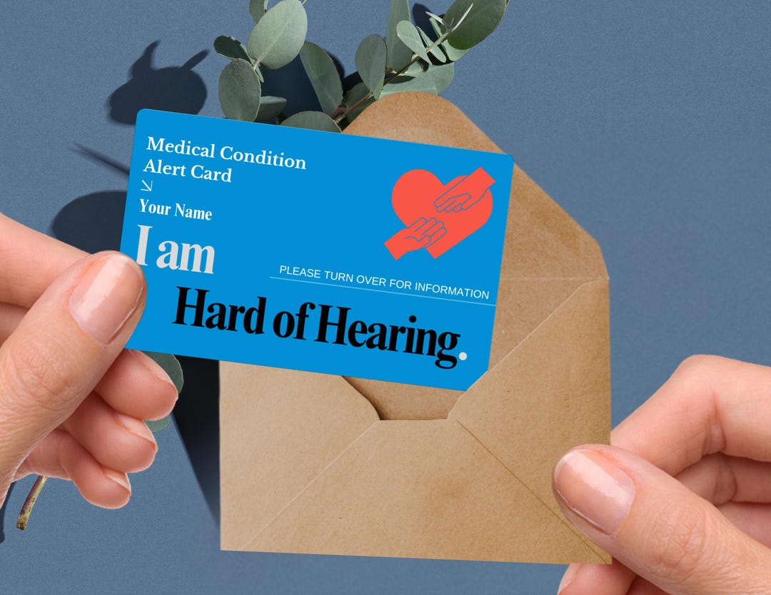 Hard of Hearing Medical Alert Card, Personalized Hearing Impairment ID ...