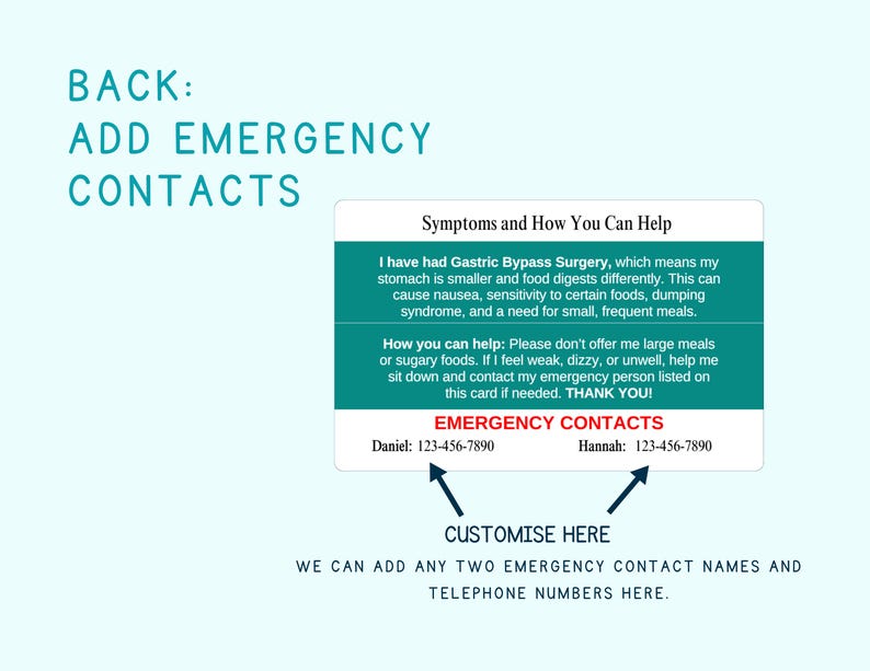 Gastric Bypass Surgery Medical Alert Card, Bariatric Surgery ID, Weight ...