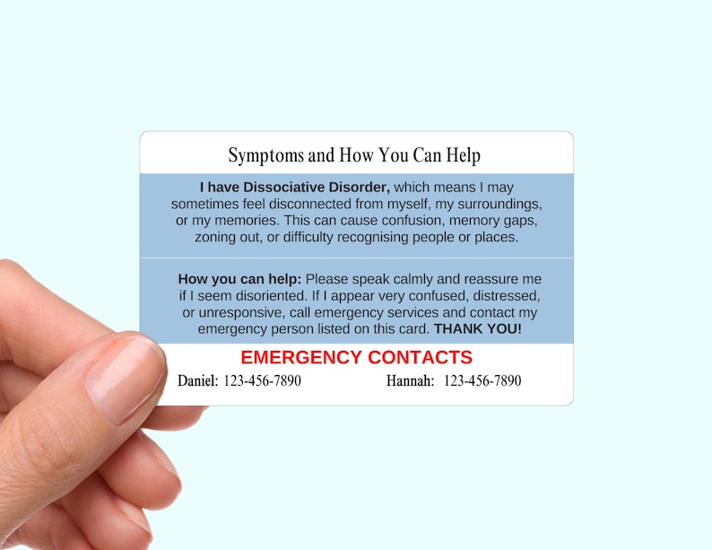 Dissociative Disorder Medical Alert Card, DID Awareness ID, Mental ...