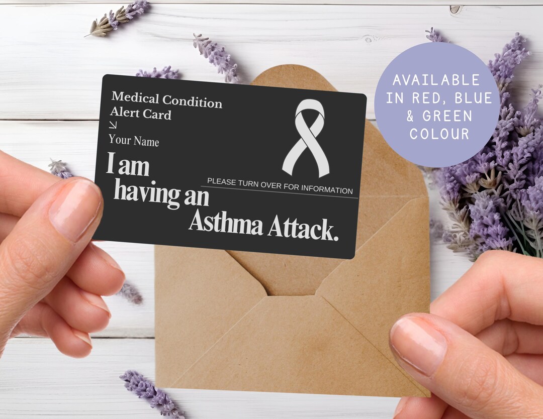 Asthma Attack Medical Alert Card, Personalised Asthma Emergency ID Card ...