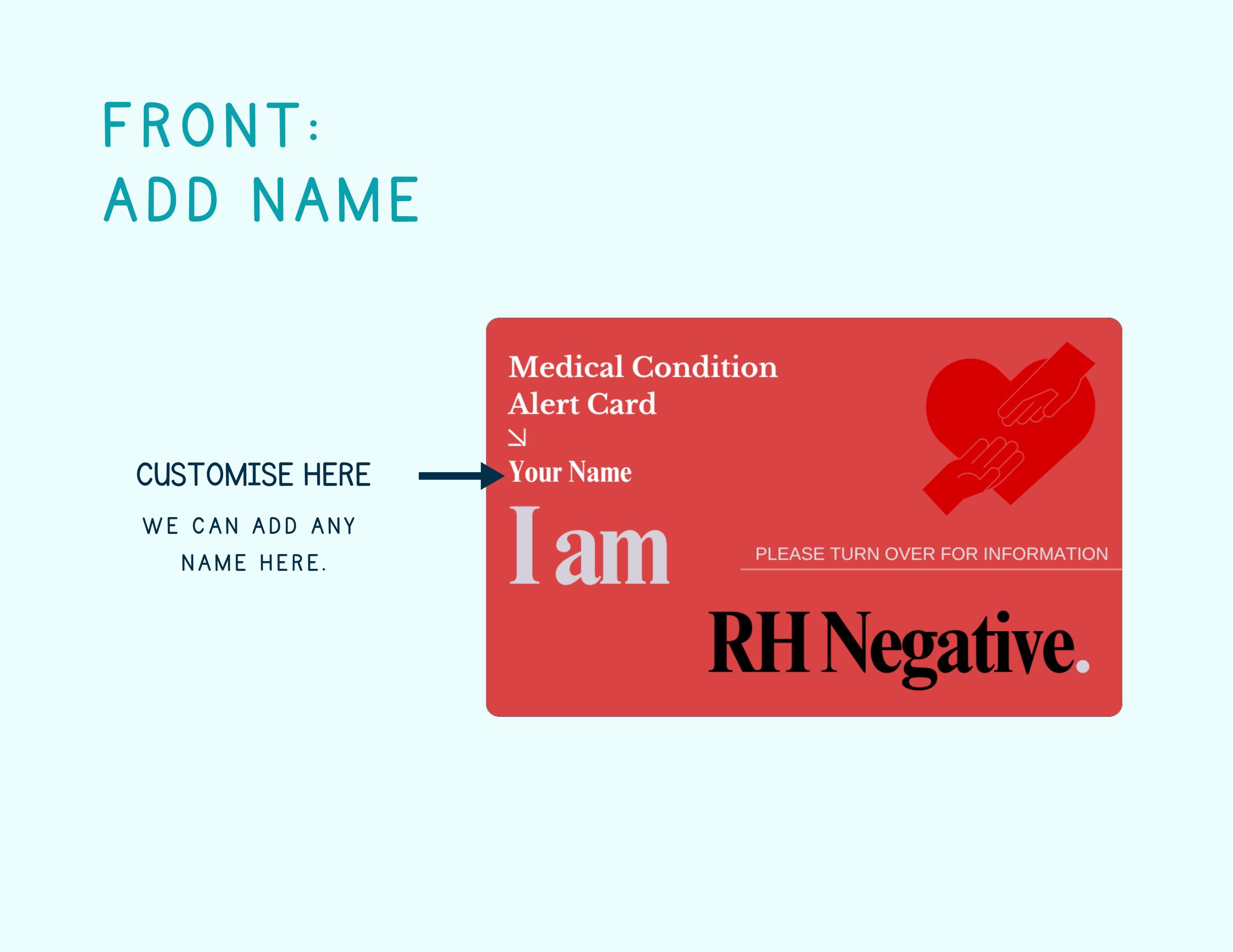 Custom RH Negative Medical Alert Card, Emergency Contact ID - Etsy
