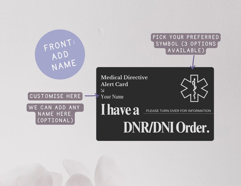 DNR DNI Medical Alert Card, Do Not Resuscitate Do Not Intubate ID ...