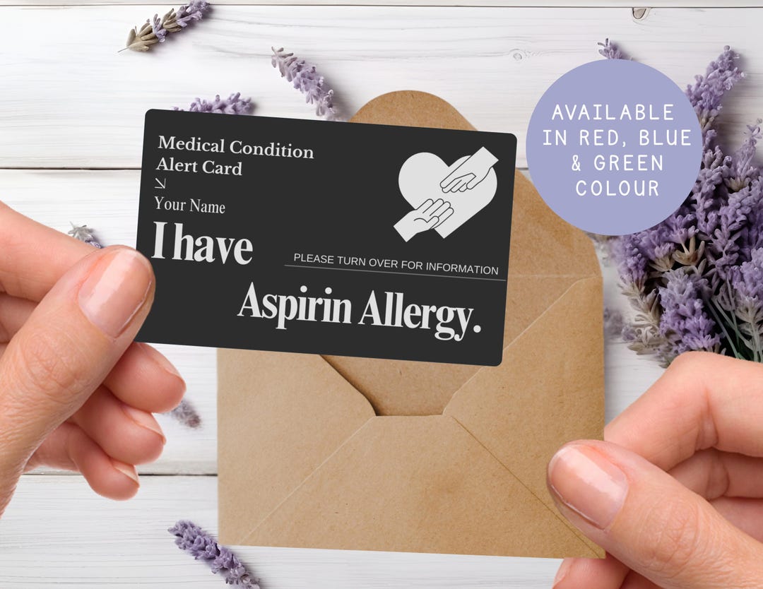 Aspirin Allergy Medical Alert Card: Engraved Aluminum Wallet ID - Etsy