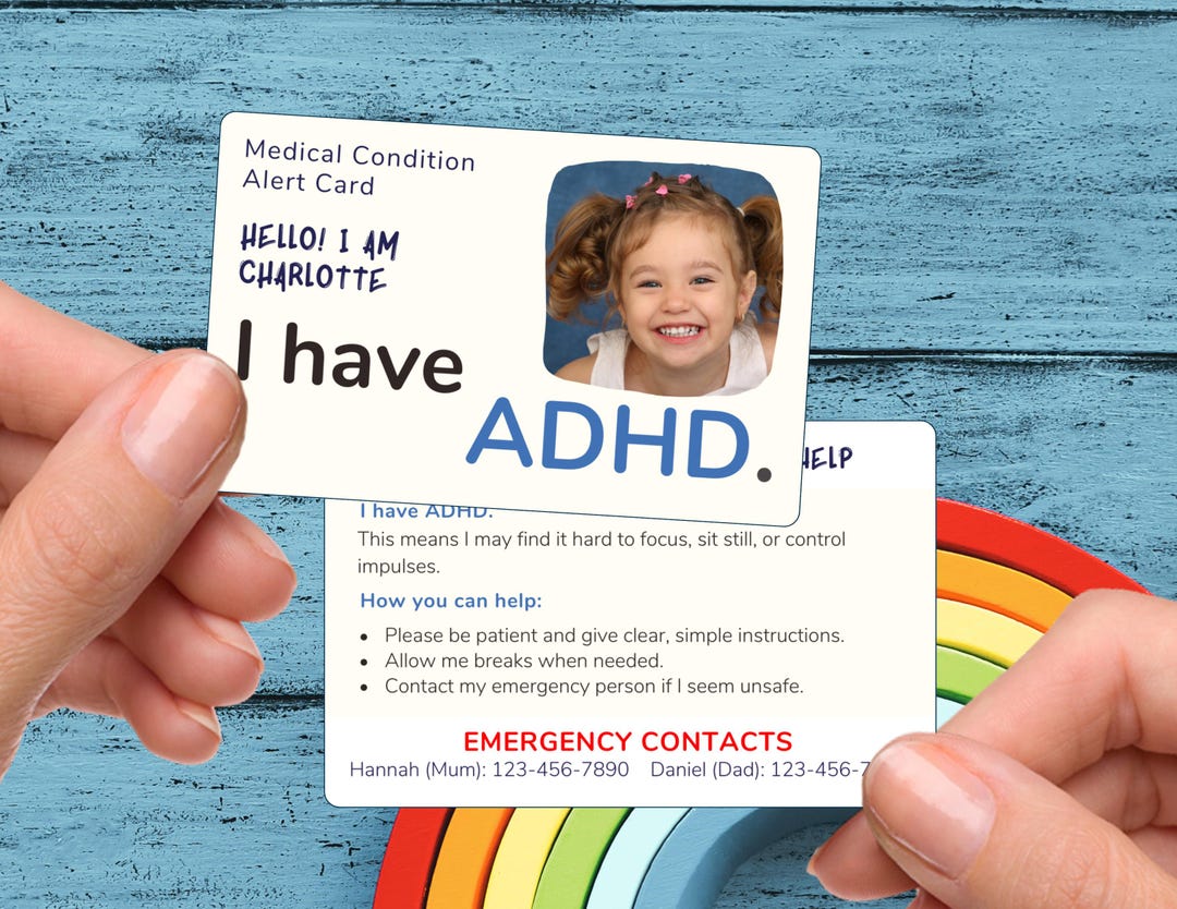 Personalized ADHD Medical Alert Card: Emergency Contact Info - Etsy