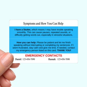 Stutter Medical Card, Speech Disorder Alert ID Card, Communication ...
