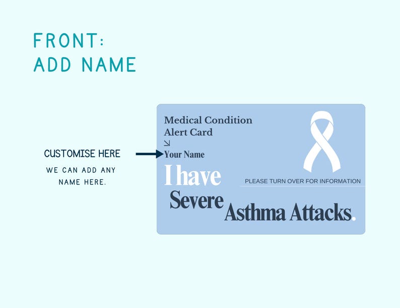 Severe Asthma Attack Alert Card, Custom Emergency ID - Etsy