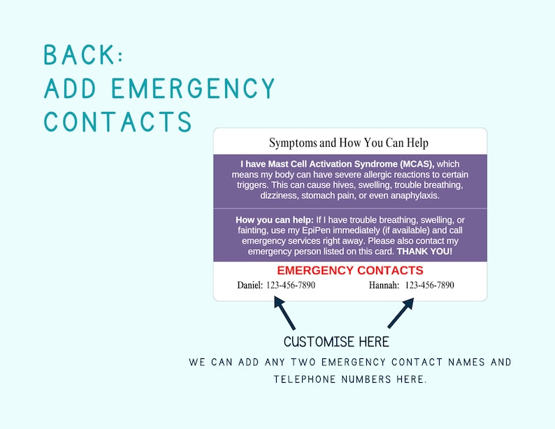 MCAS Medical Alert Card: Mast Cell Activation Syndrome ID - Etsy