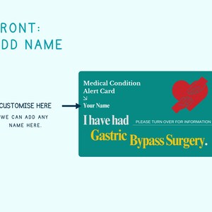 Gastric Bypass Surgery Medical Alert Card, Bariatric Surgery ID, Weight ...