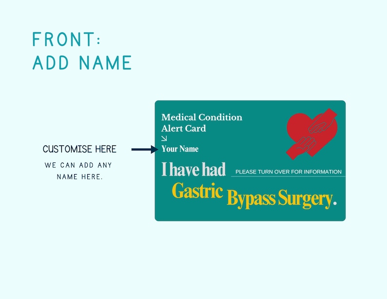 Gastric Bypass Surgery Medical Alert Card, Bariatric Surgery ID, Weight ...