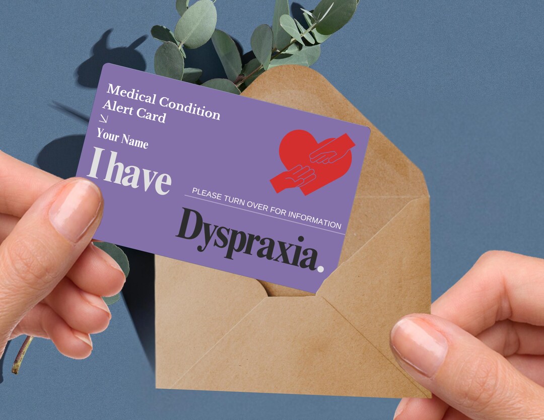 Dyspraxia Personalised Medical Alert Card, Developmental Coordination ...