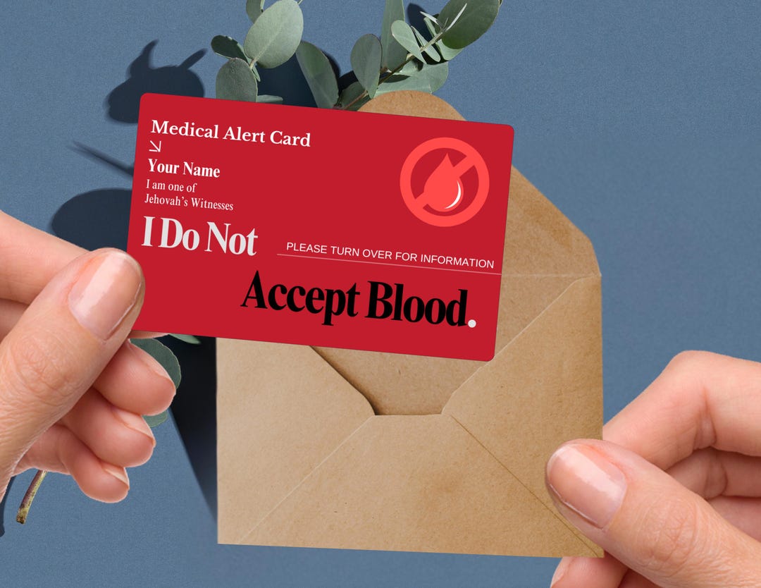 No Blood Transfusion Medical Alert Card, Jehovah’s Witness Emergency ...