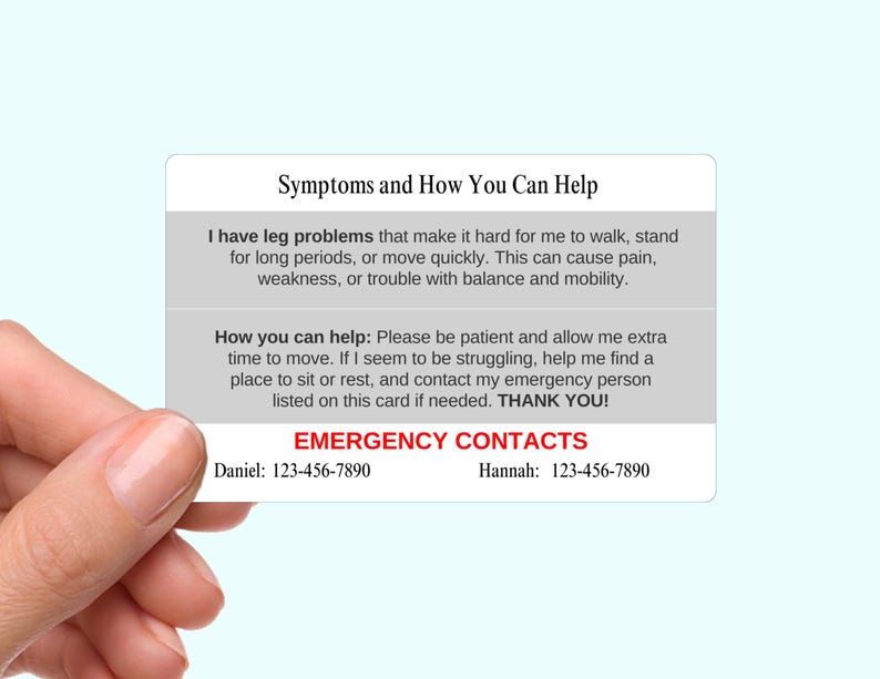 Bad Legs Medical Alert Card, Personalized Mobility Impairment ID ...