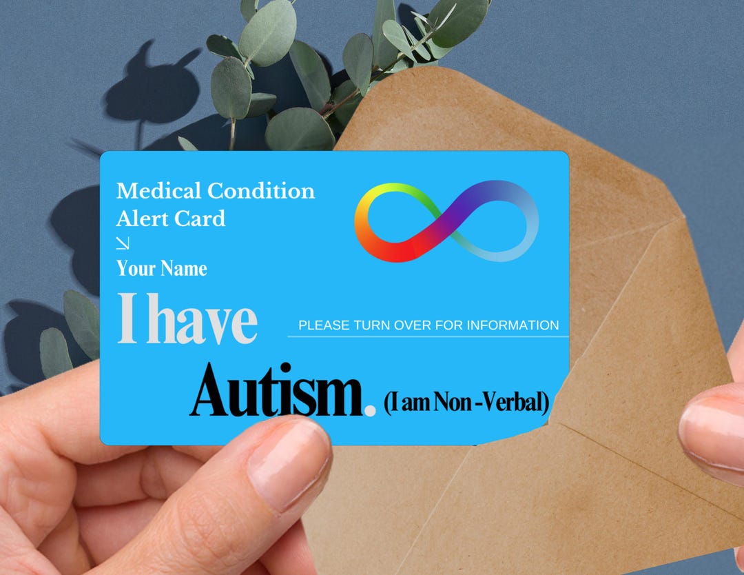 Autism Non Verbal Medical Alert Card, Personalized ASD Emergency ID ...